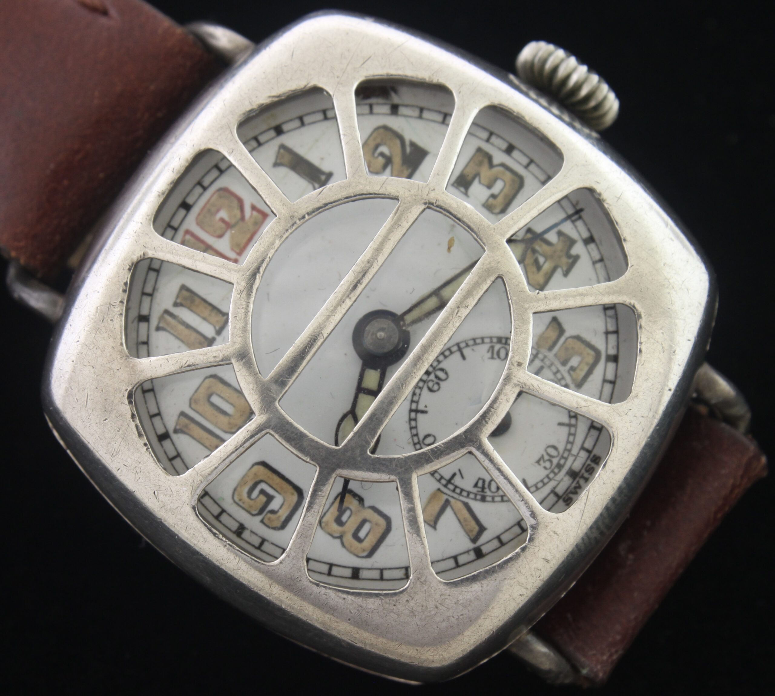 Swiss CUT BEZEL Sterling Silver Trench Red 12 Watch - The Illinois Watch